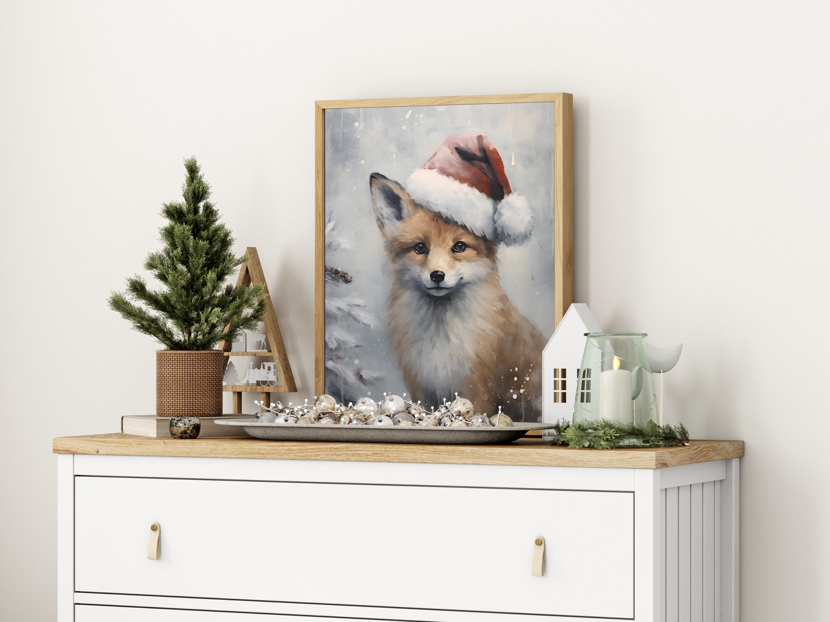 Christmas Cute Fox Digital Art Christmas Wall Art Cute Fox With Santa ...