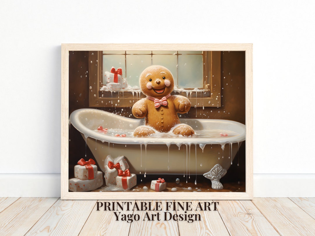 Gingerbread Man in Bathtub Print Gingerbread Man in Bathroom Bathroom ...