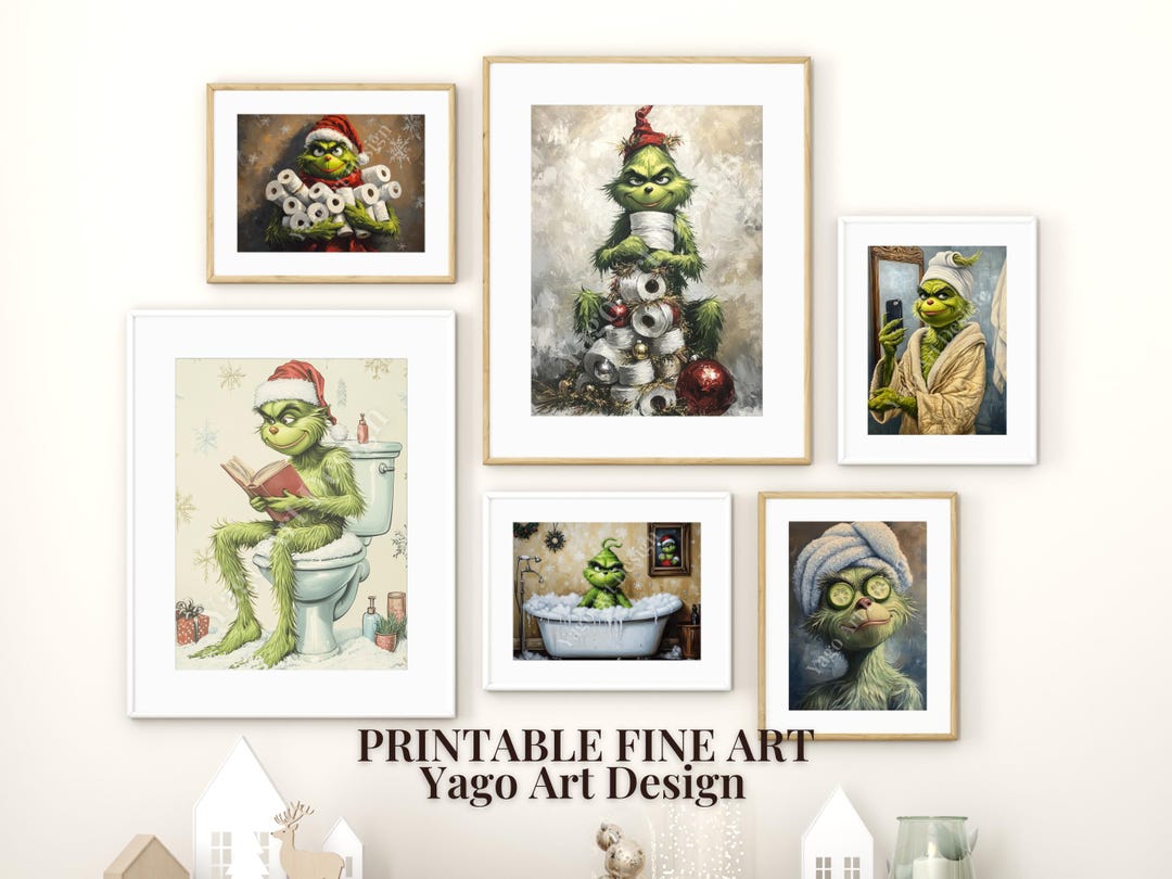Grinch Gallery Set of 6 Art Prints, Grinch Art Gallery Decor, Christmas ...