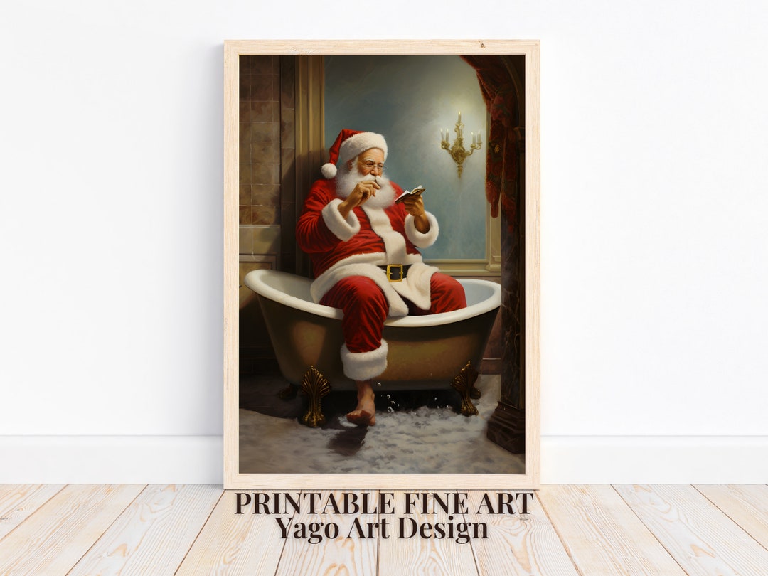 Santa in Bathtub Wall Print Funny Bathroom Wall Decor Funny Christmas Print Home Printables ...