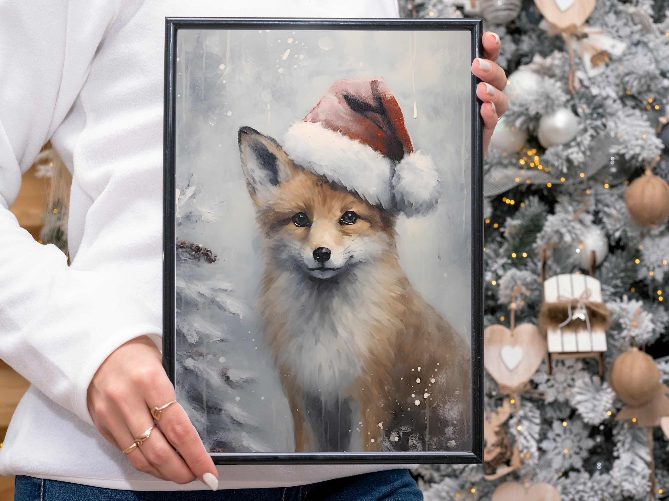 Christmas Cute Fox Digital Art Christmas Wall Art Cute Fox With Santa ...