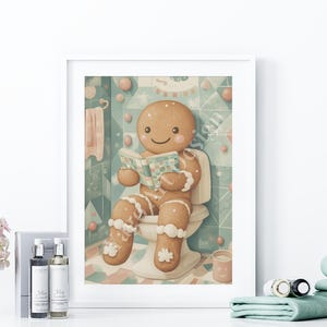 Gingerbread Man on Toilet Art Print Printable Christmas Bathroom Art ...