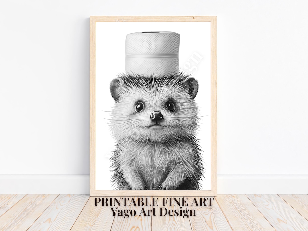 Hedgehog With a Toilet Paper Roll on Head, Printable Bathroom Art ...