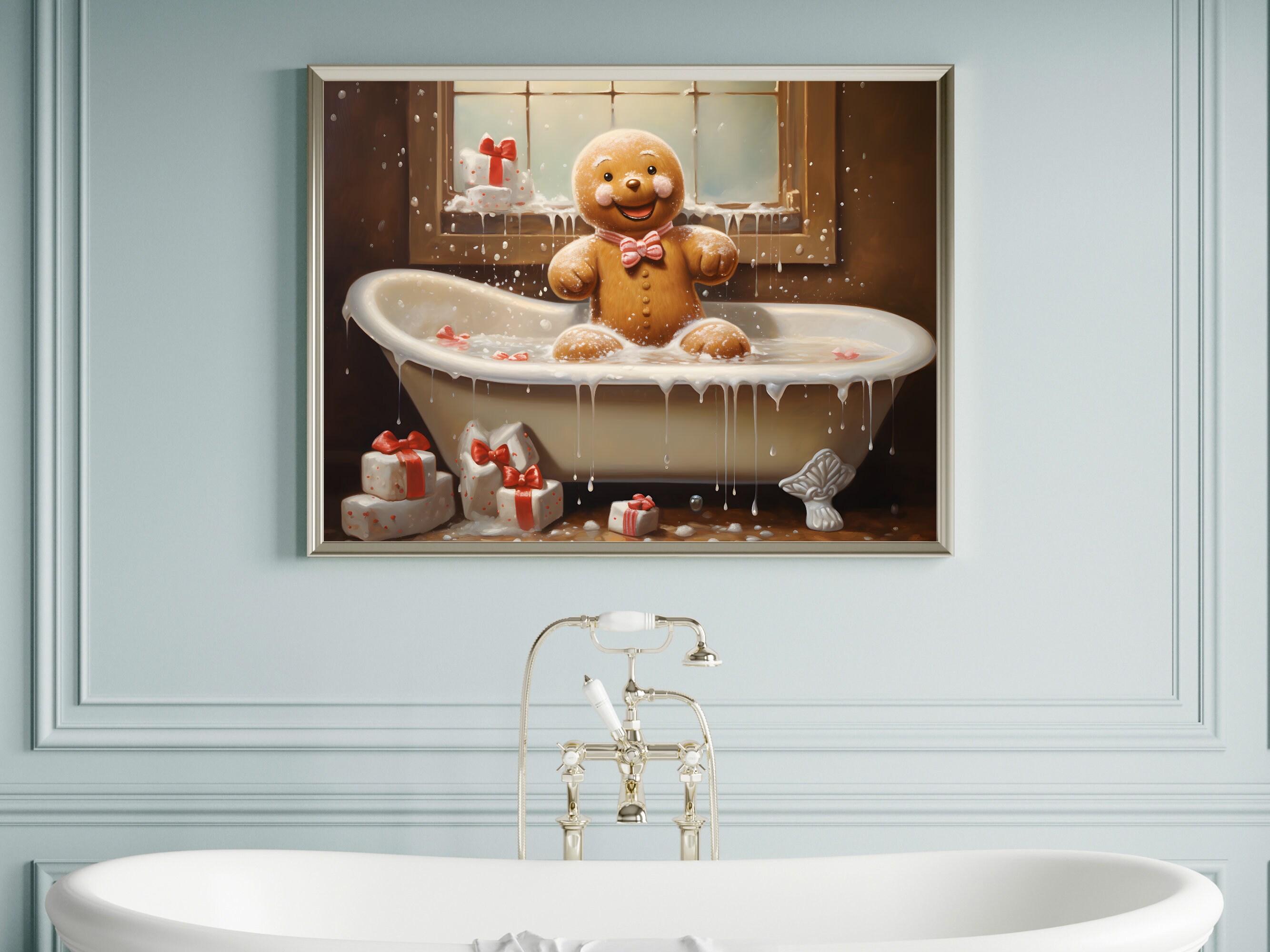 Gingerbread Man in Bathtub Print Gingerbread Man in Bathroom Bathroom ...