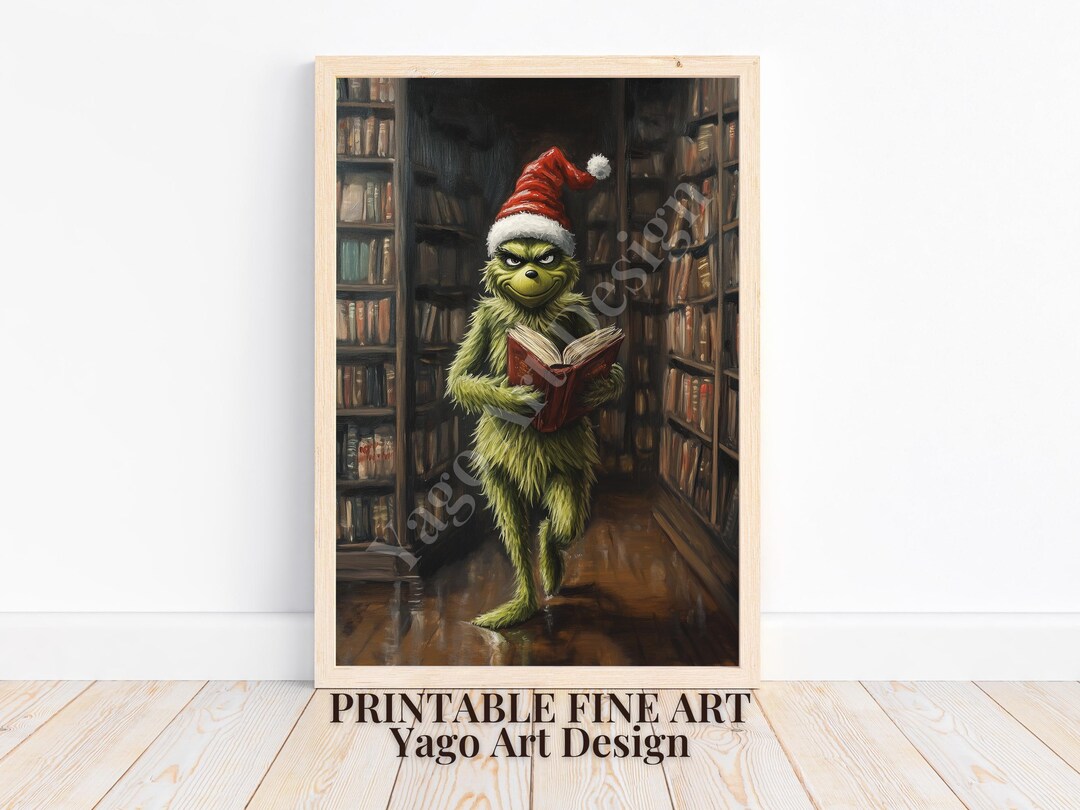 Grinch Art "grinch in Library" | Vintage Grinch Wall Art, Grinch ...