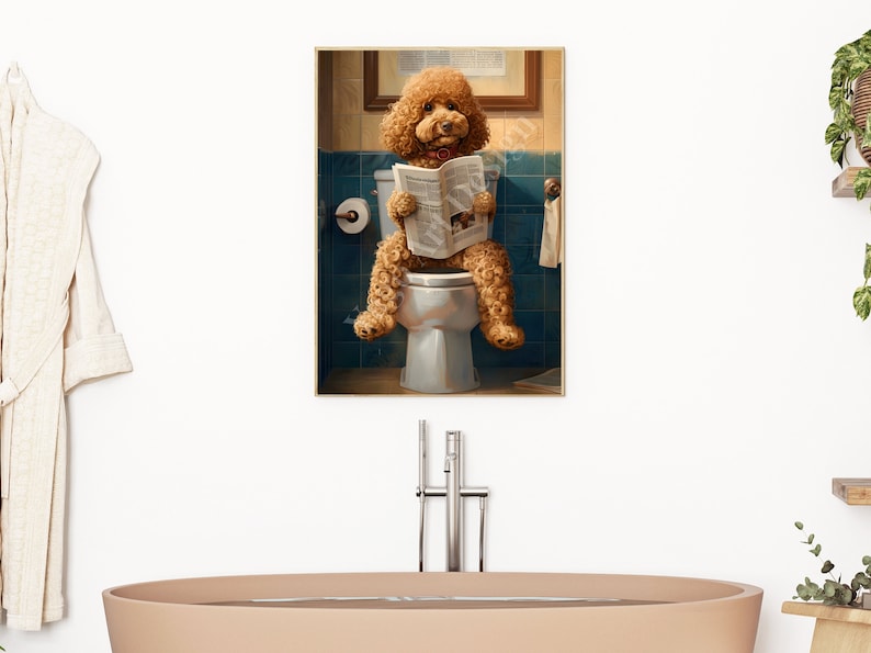 Apricot Poodle on Toilet Art Print, Funny Bathroom Decor, Cute Dog Wall ...