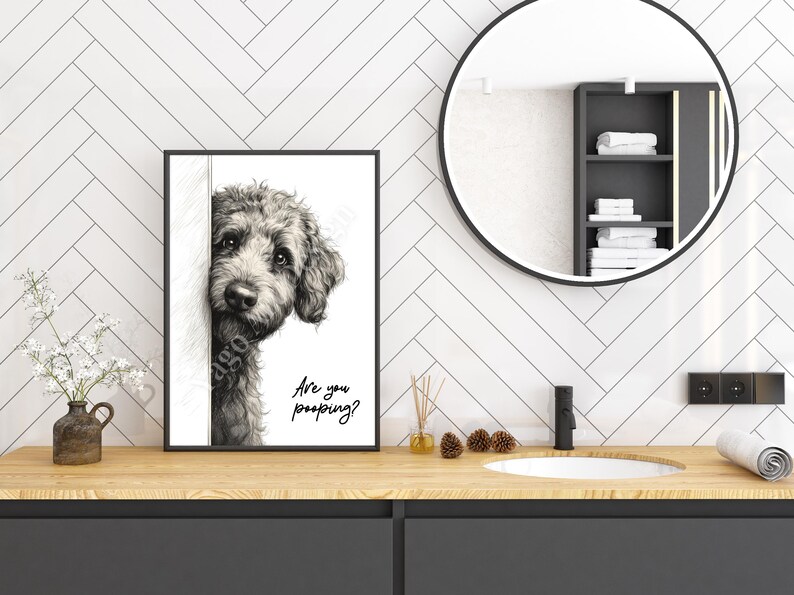 Funny Goldendoodle Bathroom Art: "are You Pooping?" Minimalist Dog ...