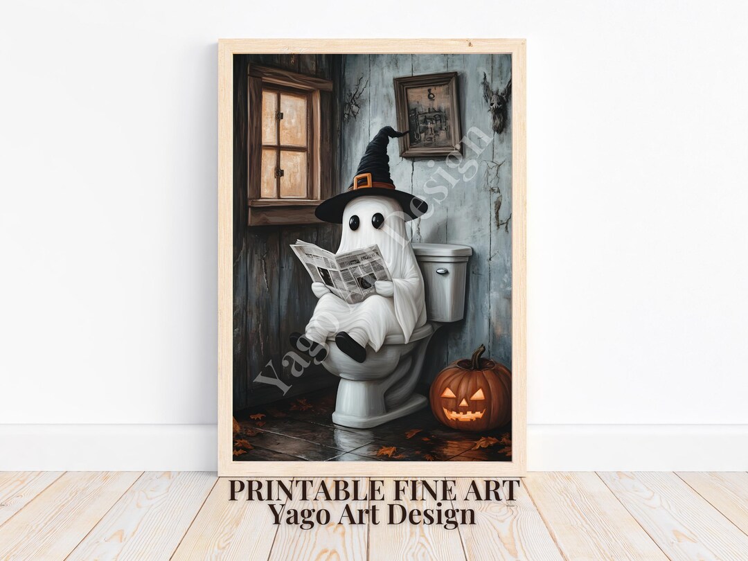 Ghost on Toilet Poster Cute Ghost in Bathroom Dark Academia Ghost ...