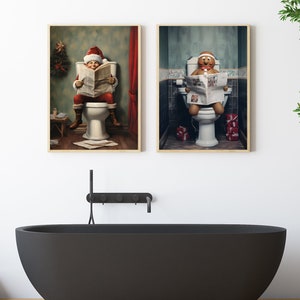 Elf on Toilet Art Print Bathroom Poster Christmas Toilet Wall Art Funny ...