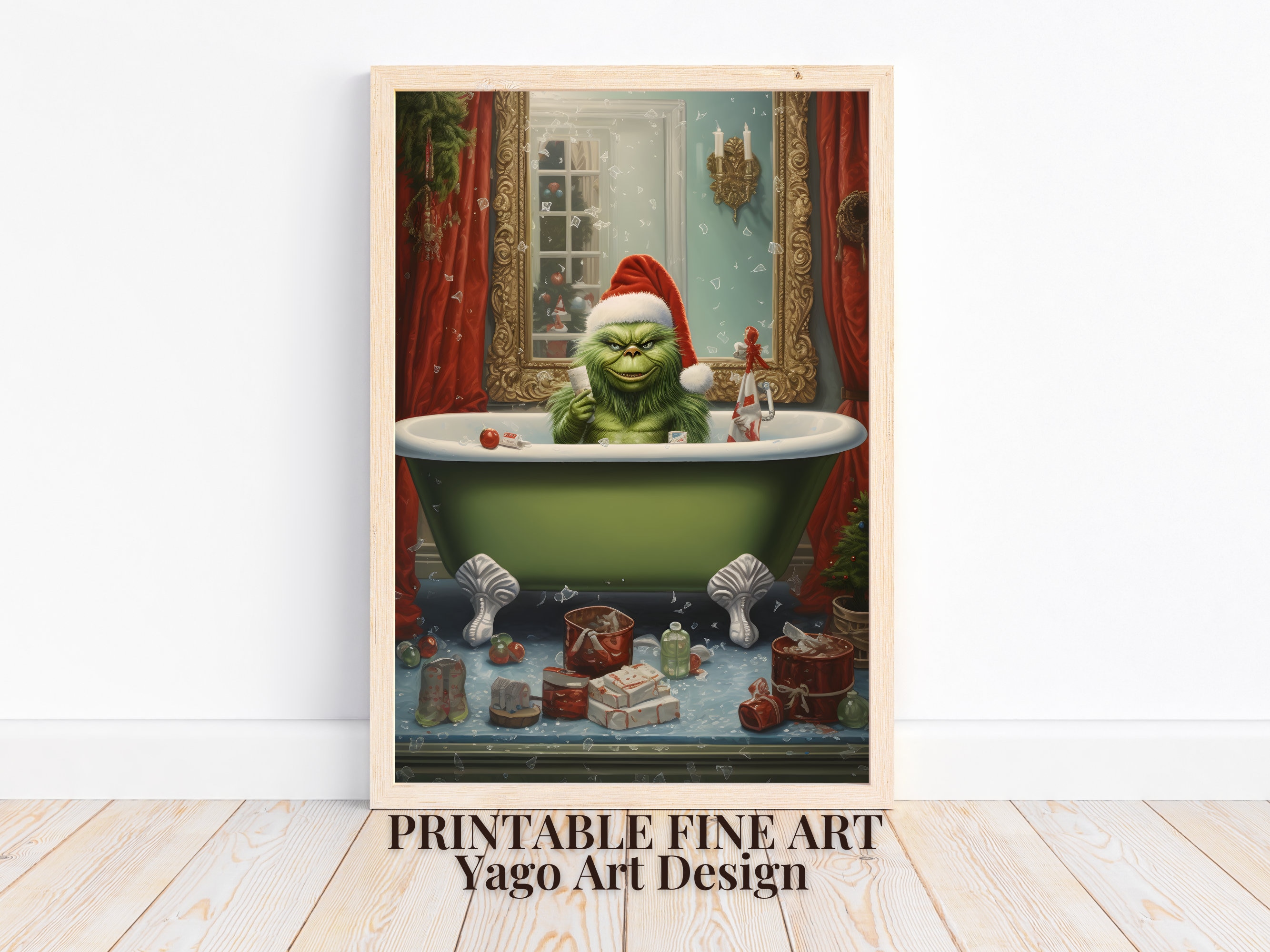 Christmas Grinch in Bathtub Digital Print Grinch in Bathroom Grinch ...
