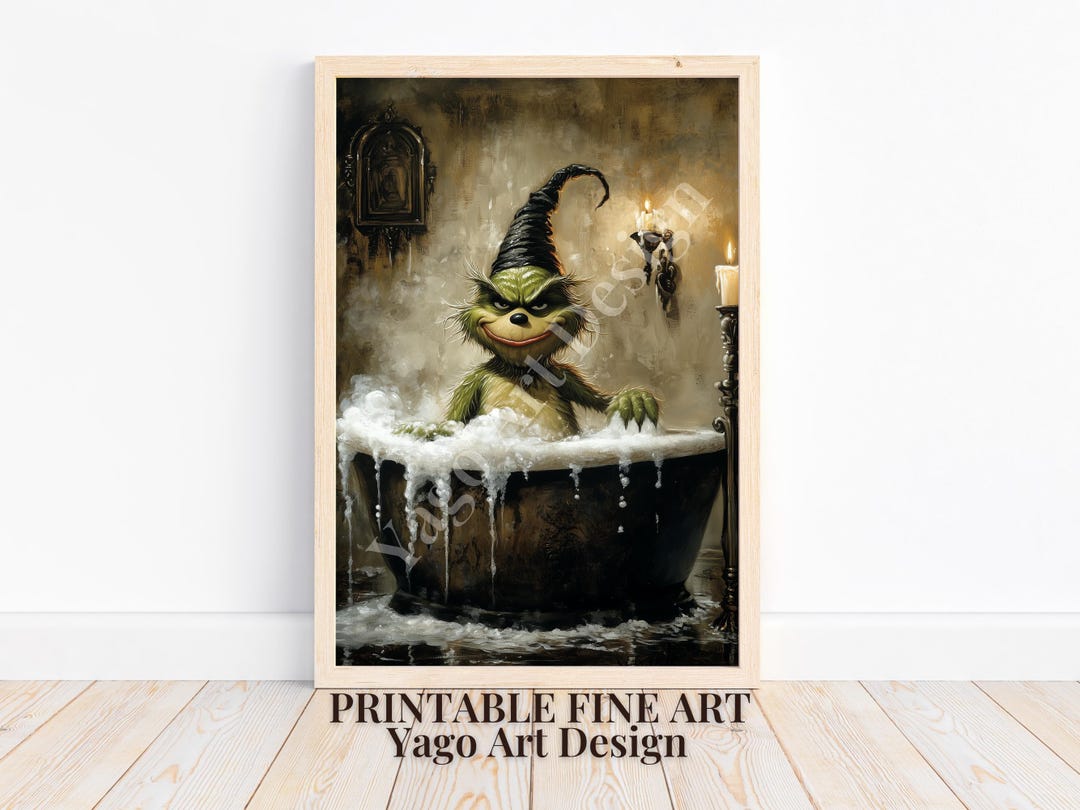 Grinch Art grinch Bathing Grinch in Bathtub, Vintage Bathroom Print ...