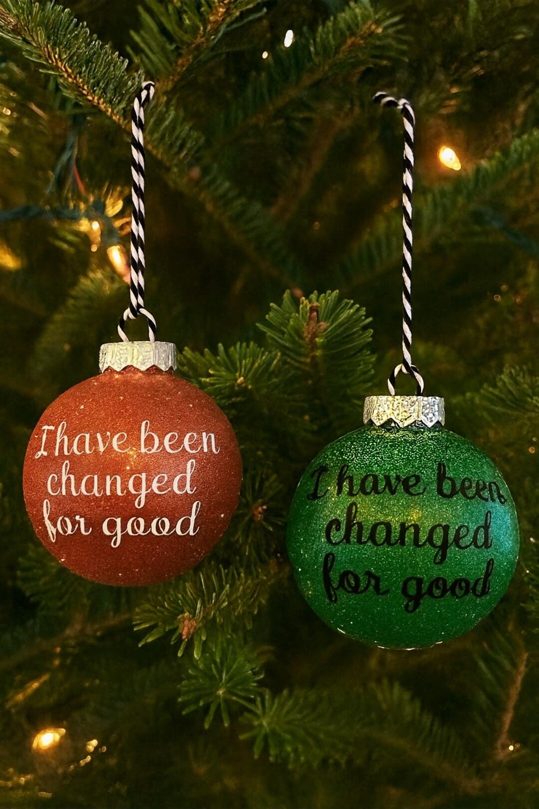 Hand Glittered Christmas Bauble Set: Wicked Witch and Good Witch ...