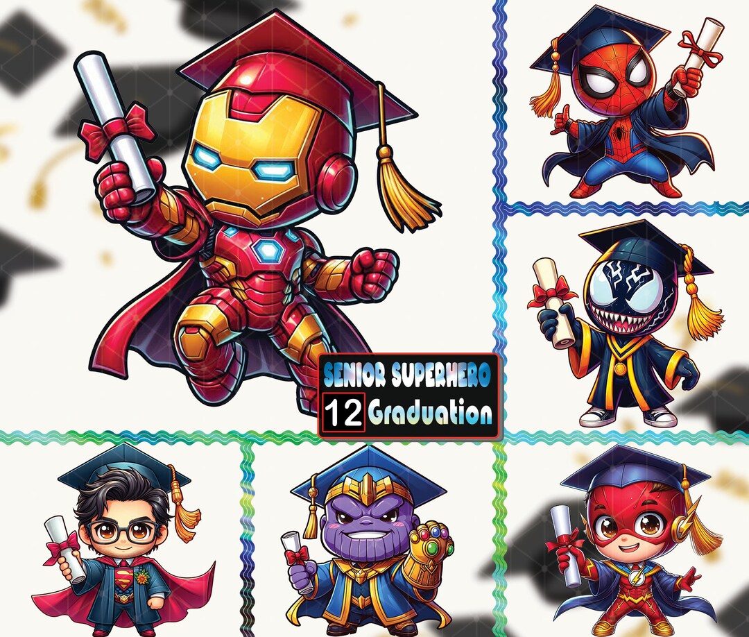 10 Files Superhero Graduation Sublimation Designs Png, Graduation Chibi ...