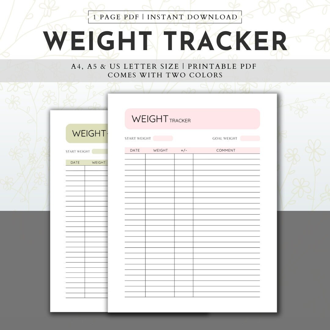 Minimalist Weight Tracker Printable, Weight Log Template, Weight Loss ...