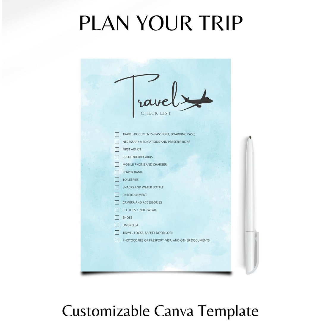 Printable Travel Checklist | Canva Template - Editable Template ...