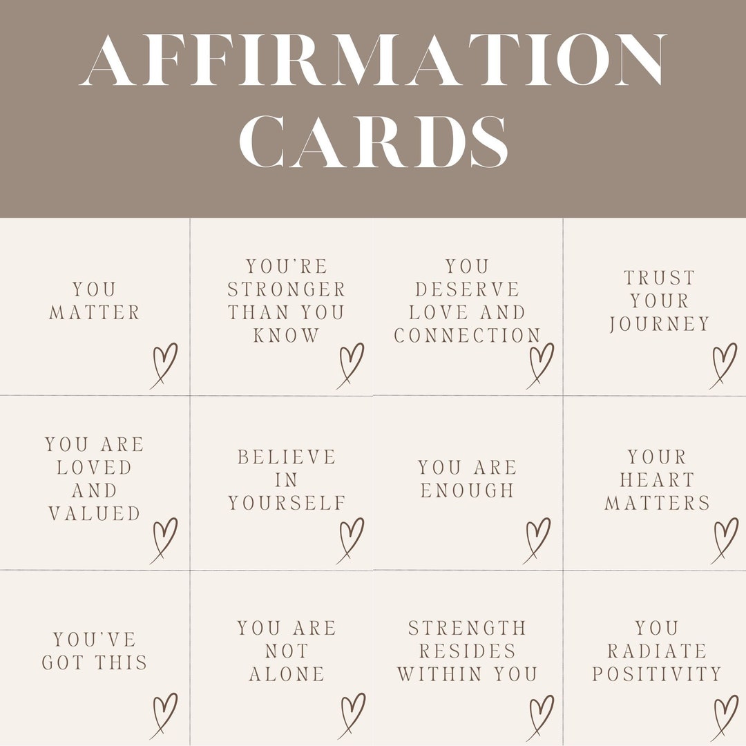 Printable Affirmation Cards for Mental Health - Set of 30 Short and ...