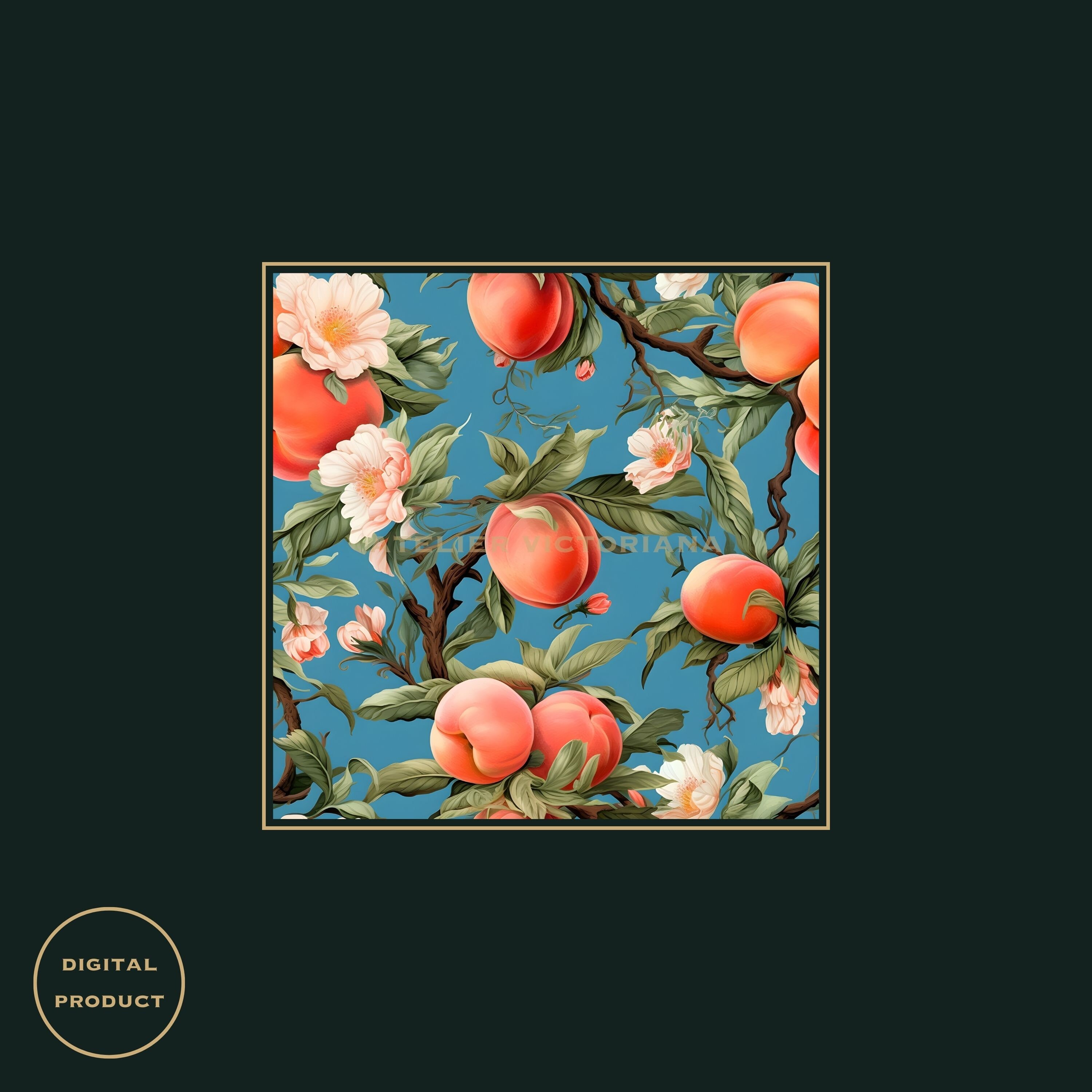 Peaches Digital Paper Pack, Seamless Pattern Bundle With Botanical Art ...