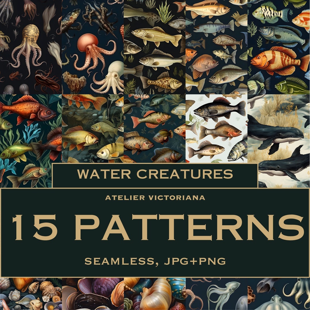 Marine Digital Paper Pack, Water Creatures Seamless Patterns - Etsy