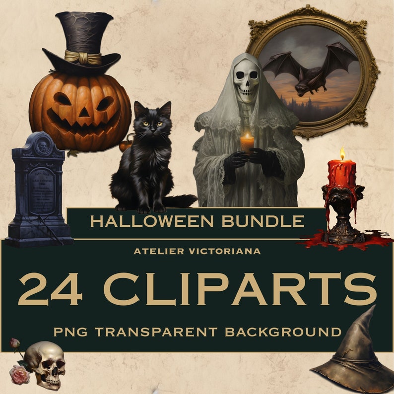 Halloween Clipart Bundle With Transparent Background - Etsy