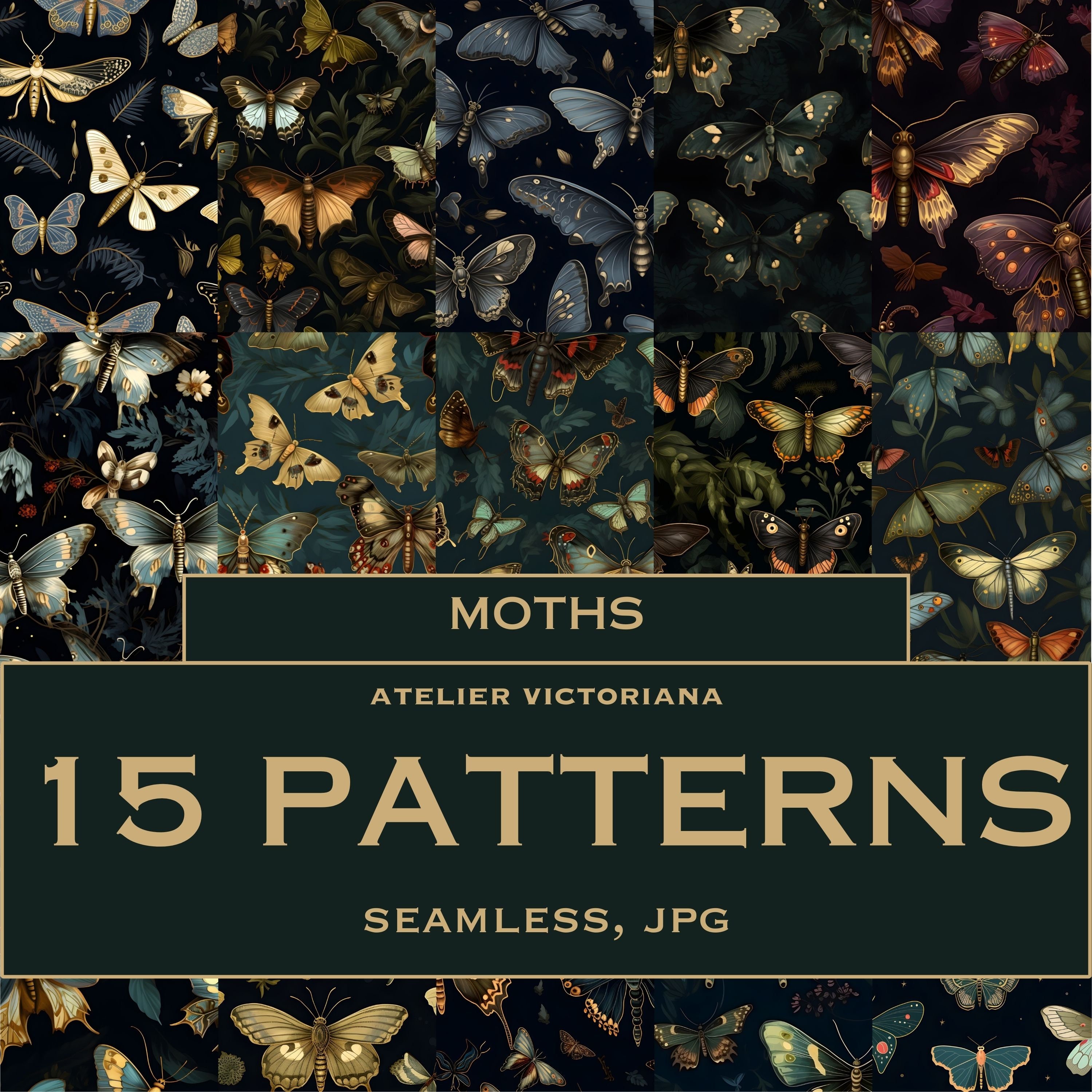 Moths Seamless Pattern Kit, Digital Paper Pack for Moon Witch Junk ...