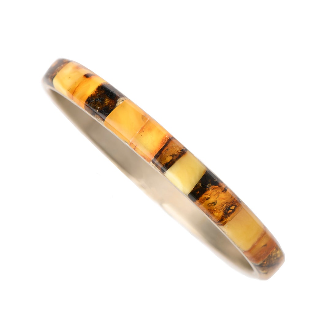 Mosaic Amber & Stainless Steel Round Bracelet / Baltic Amber and ...