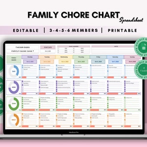 Family Chore Chart Google Sheets Template Personalized Editable Weekly ...