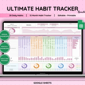 Ultimate Habit Tracker Spreadsheet Template, Google Sheets, Daily ...