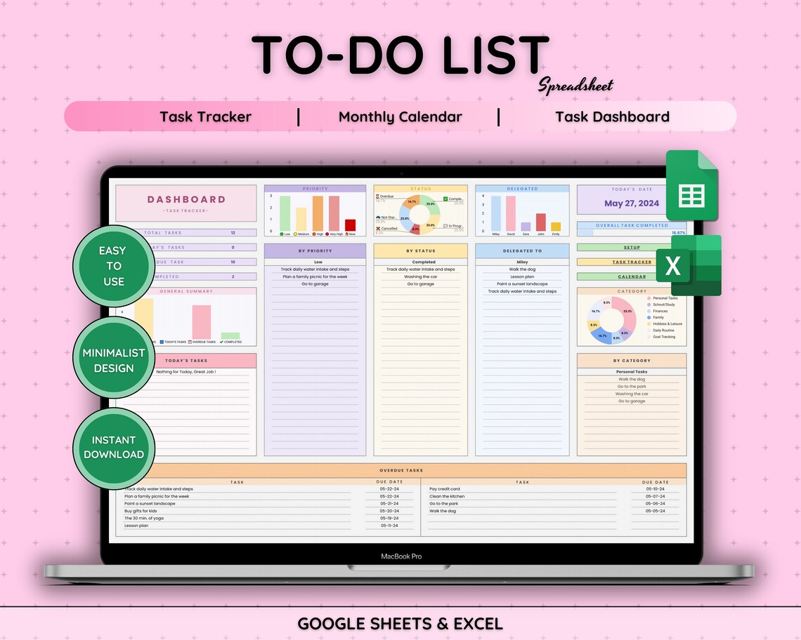 To Do List, Task Tracker, Excel, Google Sheets Template, Productivity ...
