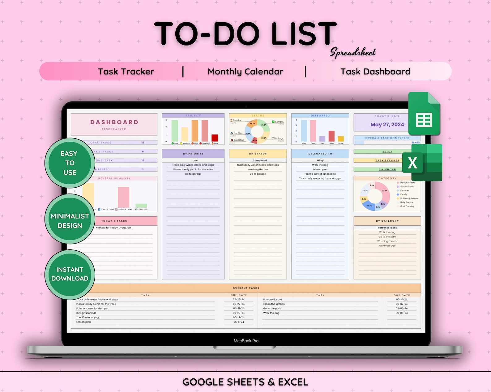 To Do List, Task Tracker, Excel, Google Sheets Template, Productivity ...