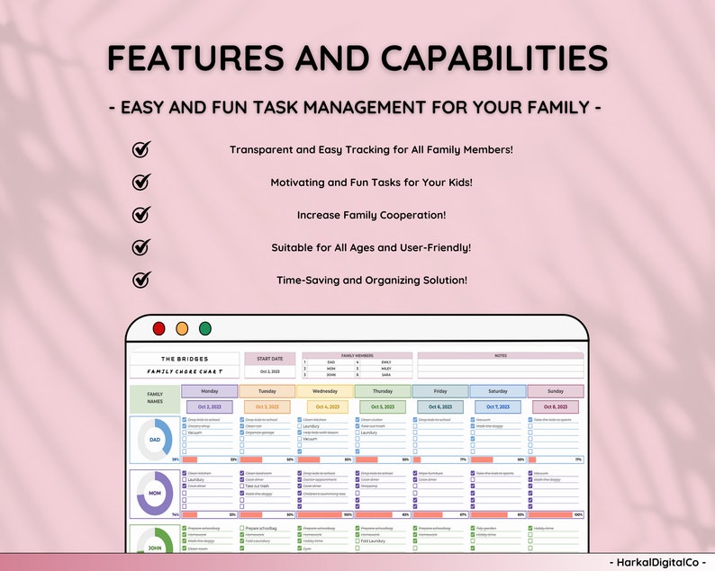 Family Chore Chart Google Sheets Template Personalized Editable Weekly ...