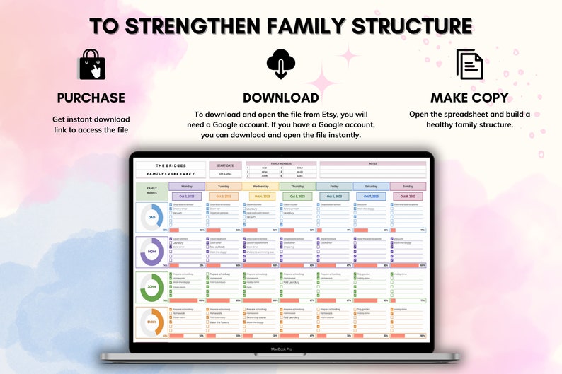 Family Chore Chart Google Sheets Template Personalized Editable Weekly ...