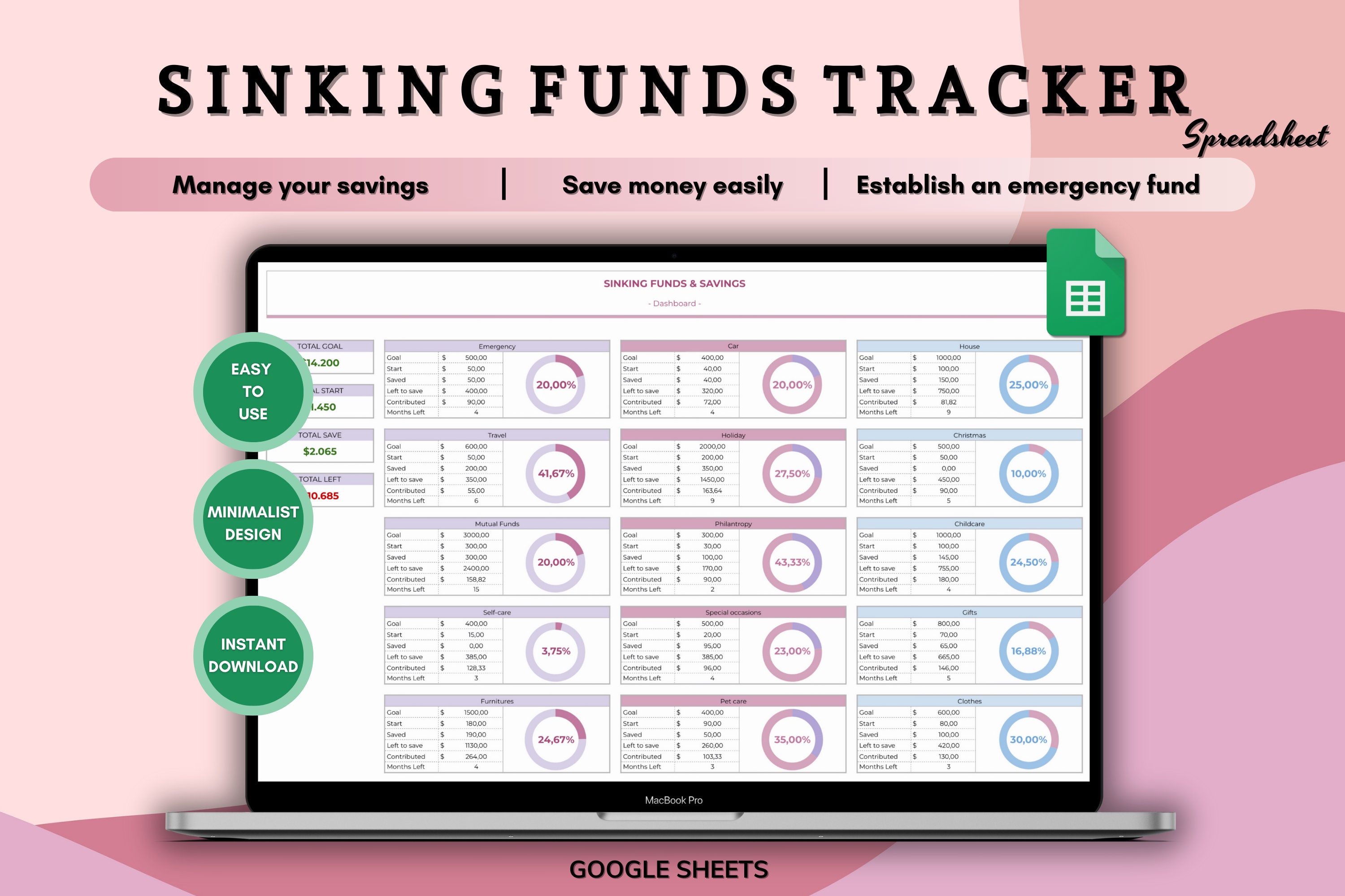 Sinking Funds Tracker Spreadsheet for Google Sheets, Finance Planner ...