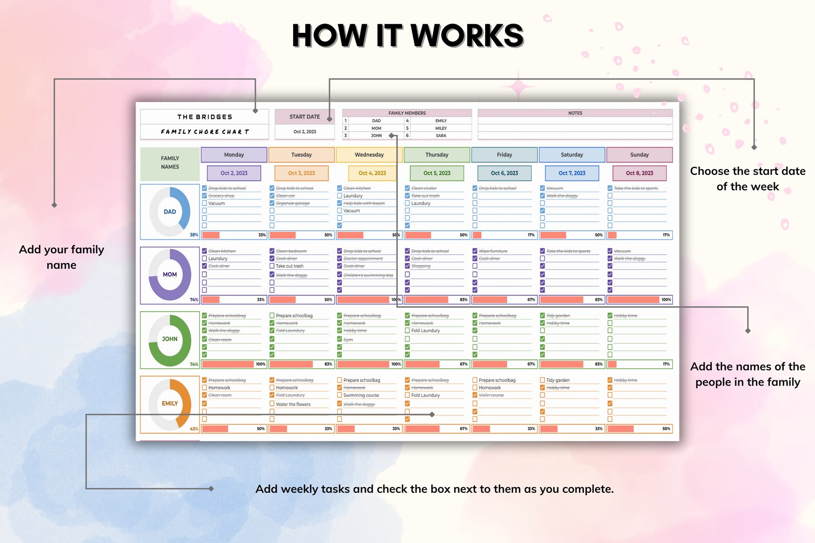 Family Chore Chart Google Sheets Template Personalized Editable Weekly ...