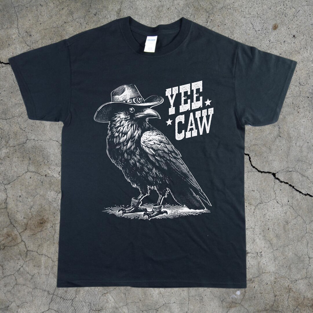 Cowboy Crow Unisex Heavy Cotton Tee - Yee Caw T-shirt, Fun Graphic Tee ...