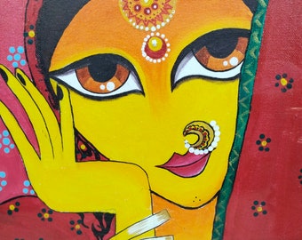 Hand Painted Indian Folk Art Painting, Rajasthani Art, Home Décor, Hand ...