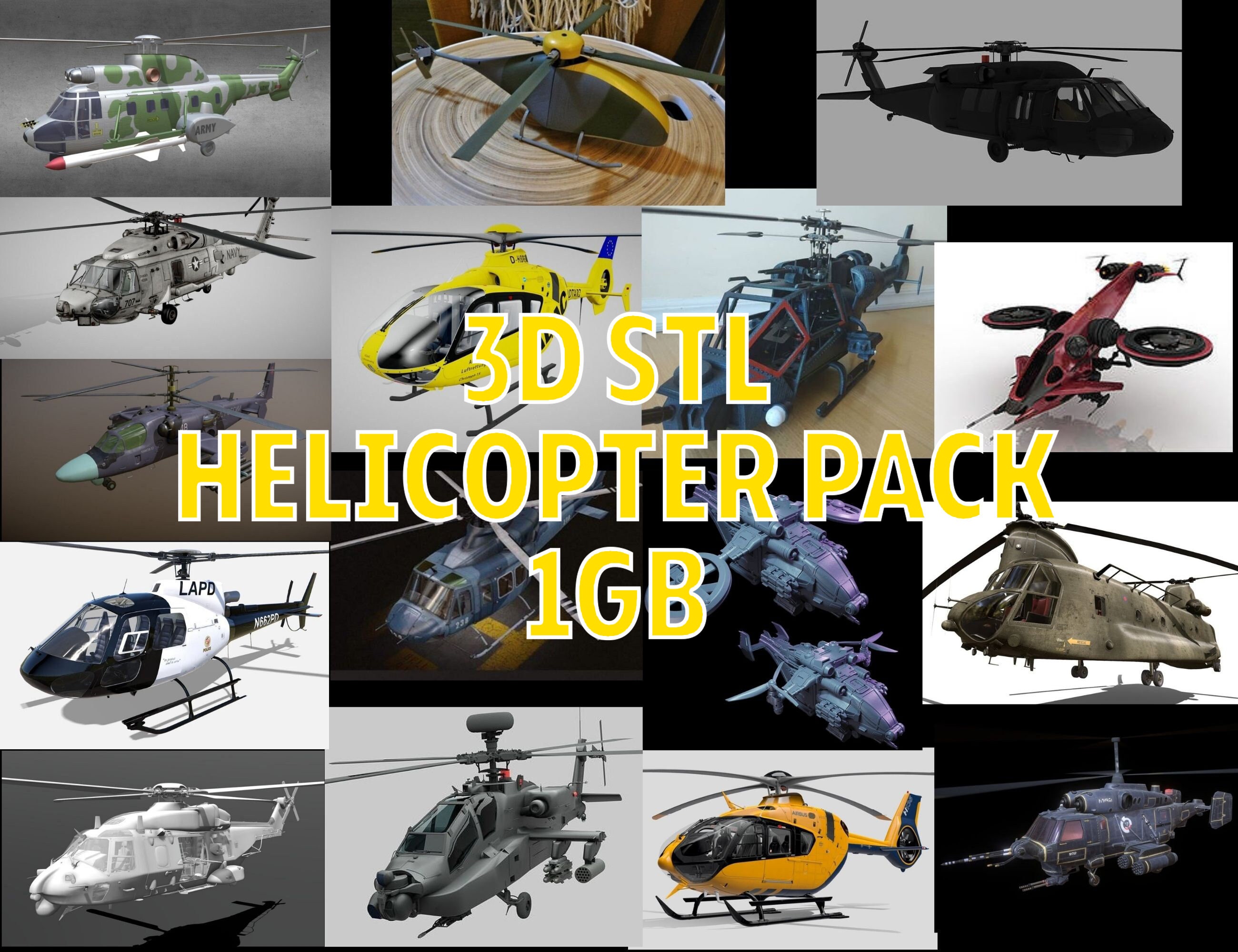 Helicopter Pack 3d STL File Printer Gift Movie Lover Game Custom Action ...