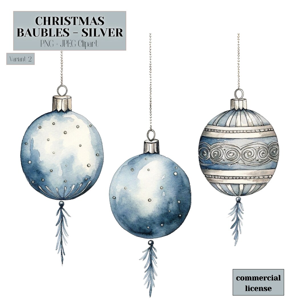 Silver Christmas Baubles V2 Watercolor PNG Commercial Use Clip - Etsy