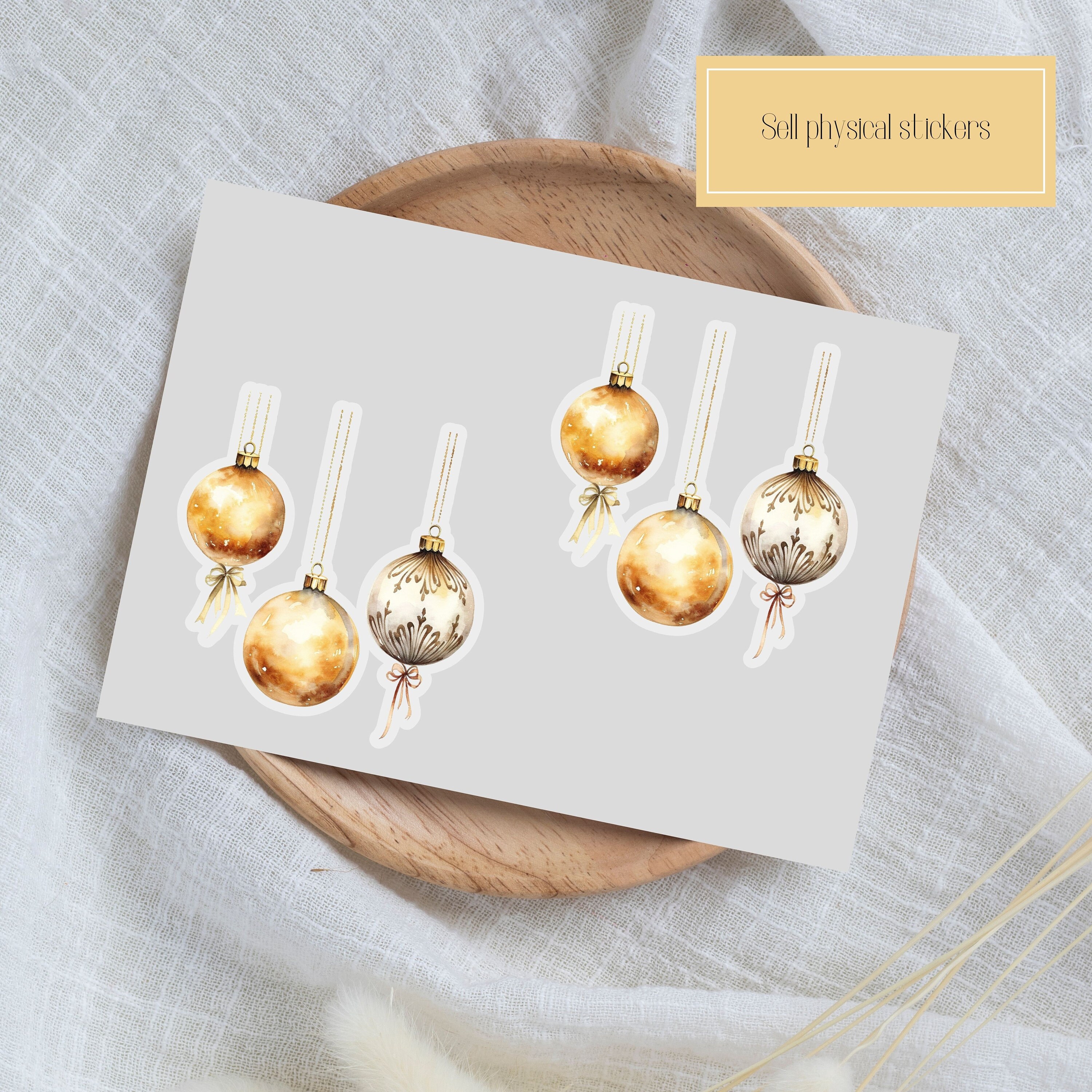 Golden Christmas Baubles V2 Watercolor PNG Commercial Use Clip - Etsy