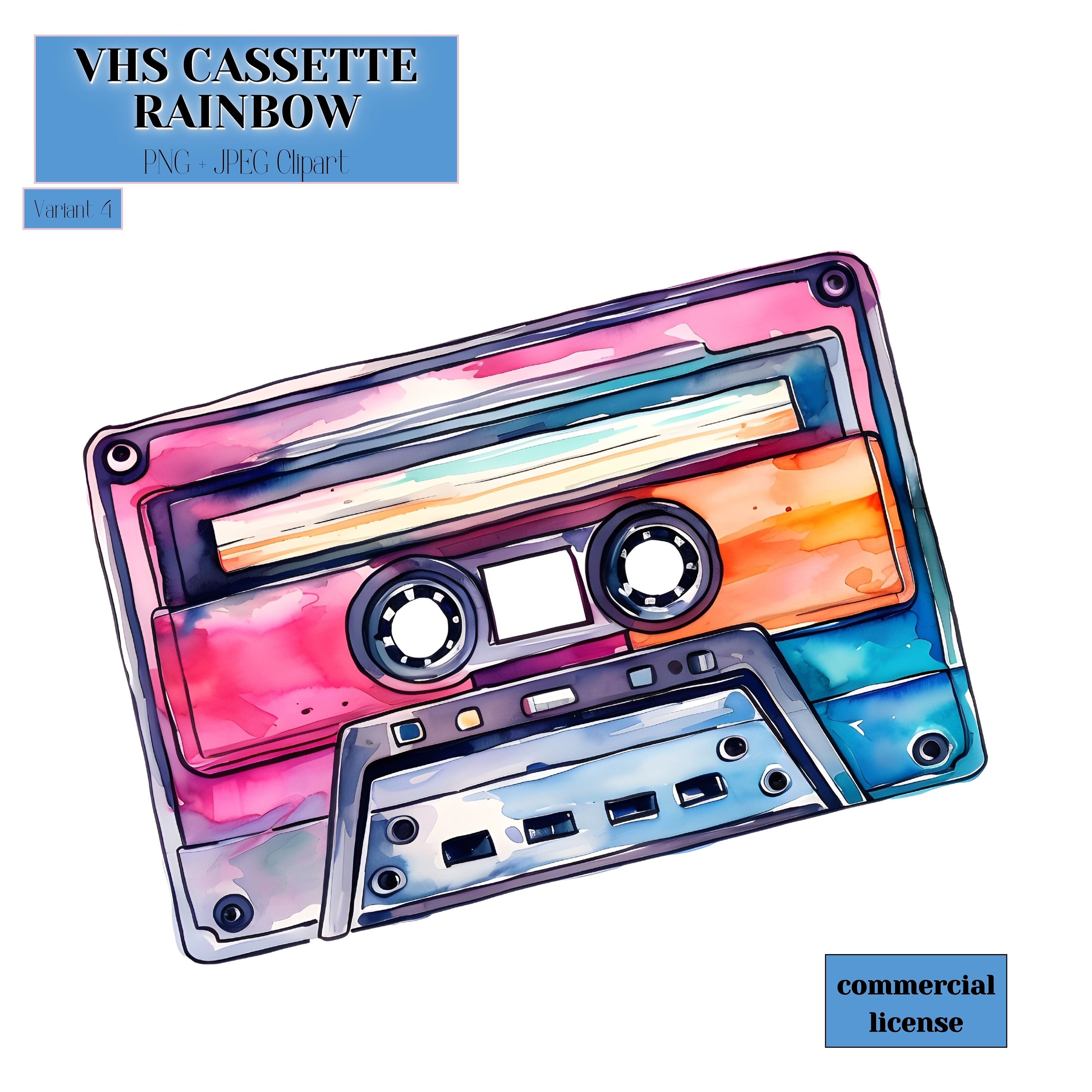 90s Vhs Cassette Rainbow V4 Watercolor PNG Commercial Use Clip Art ...