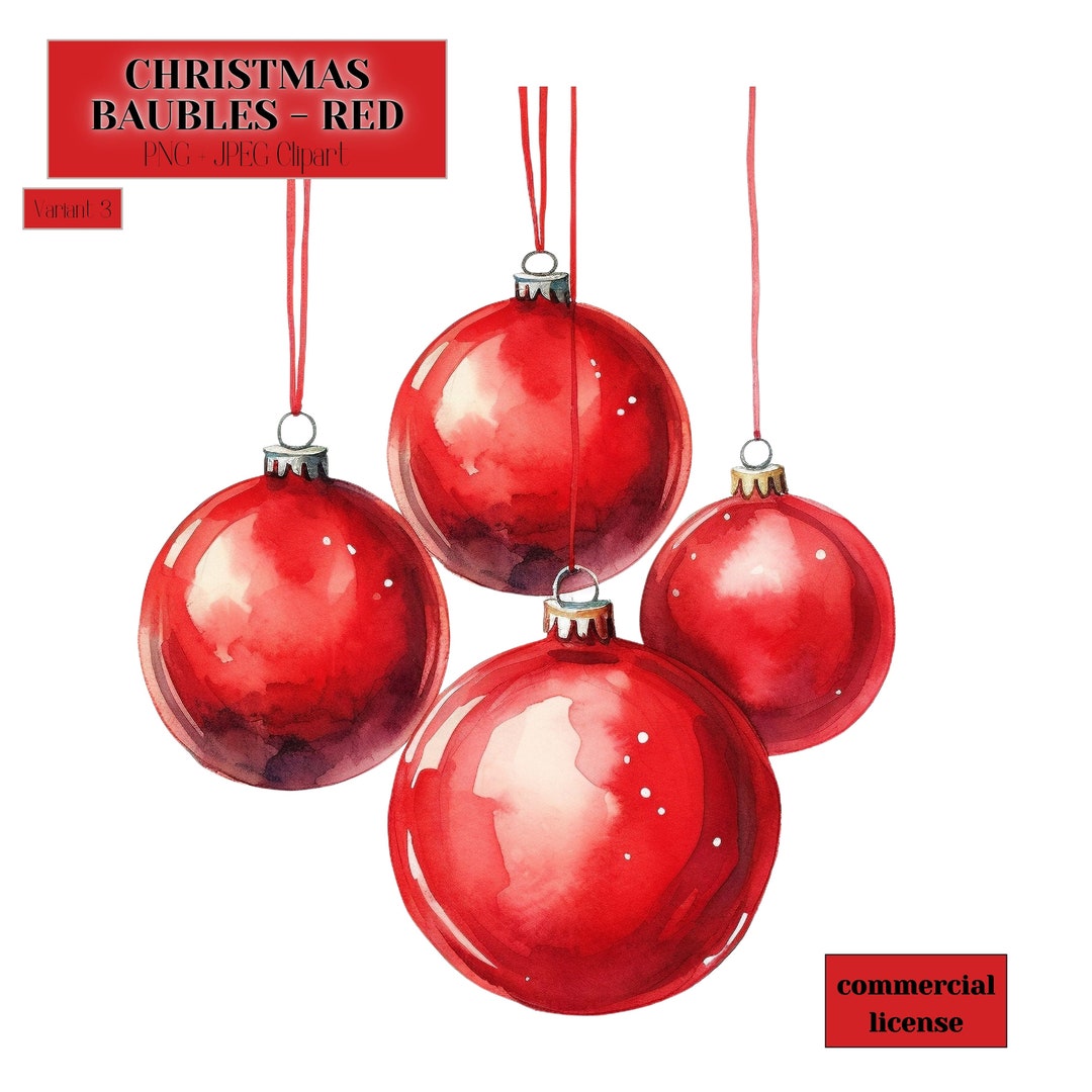 Red Christmas Baubles V3 Watercolor PNG Commercial Use Clip Art ...