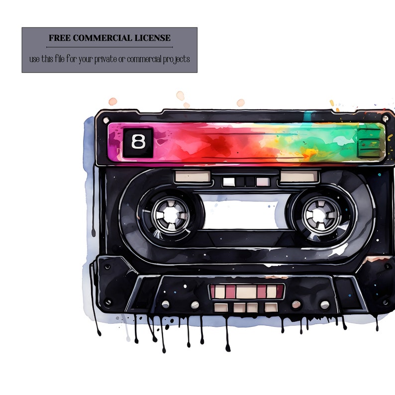 90s Vhs Cassette V4 Watercolor PNG Commercial Use Clip Art, Pastel 80s ...