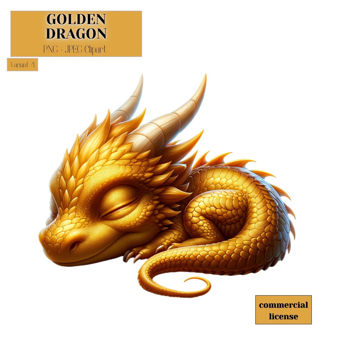 Fantasy Golden Dragon V4 Watercolor PNG Commercial Use Clip Art ...