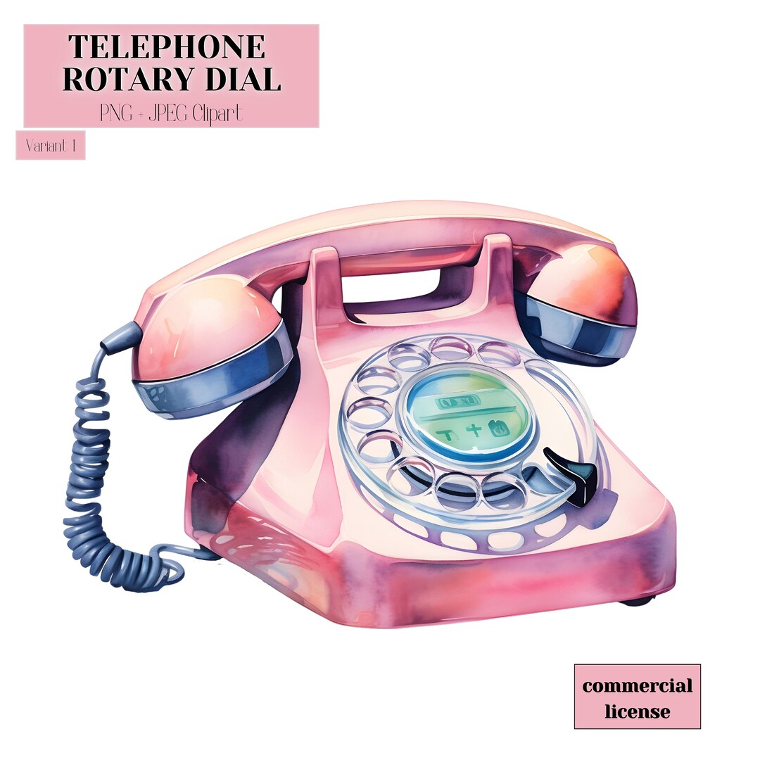 90s Telephone Rotary Dial V1 Watercolor PNG Commercial Use Clip Art ...