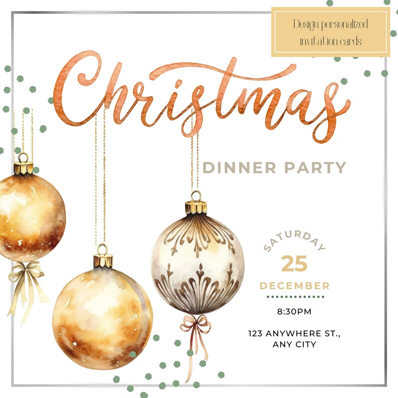 Golden Christmas Baubles V2 Watercolor PNG Commercial Use Clip - Etsy