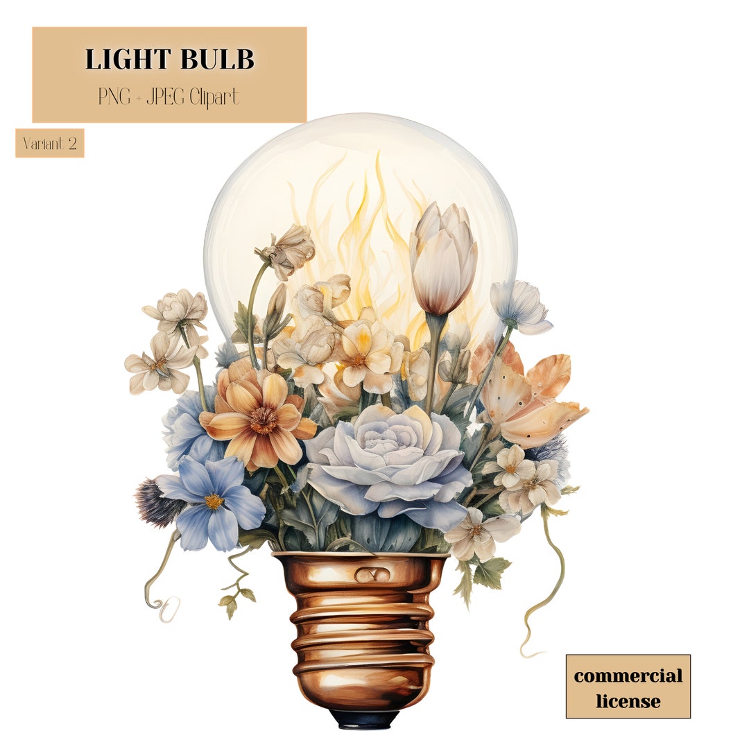 Vintage Light Bulb V2 Watercolor PNG Commercial Use Clip Art, Pastel ...