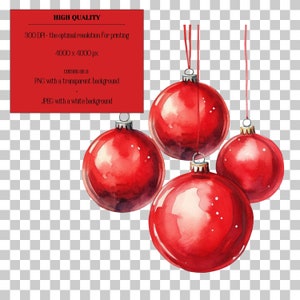 Red Christmas Baubles V3 Watercolor PNG Commercial Use Clip Art ...