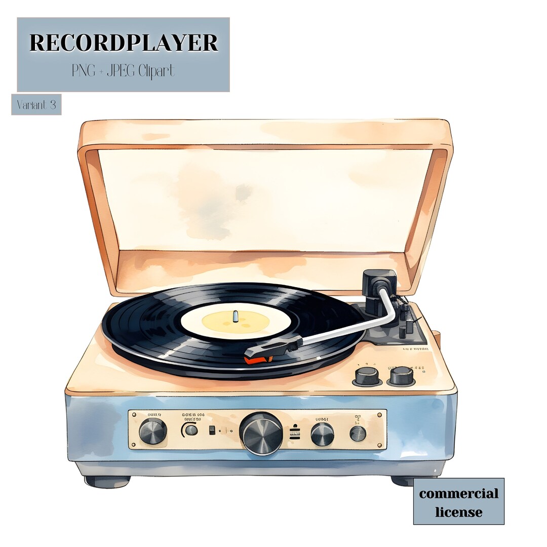 90s Recordplayer V3 Watercolor PNG Commercial Use Clip Art, Pastel 80s ...