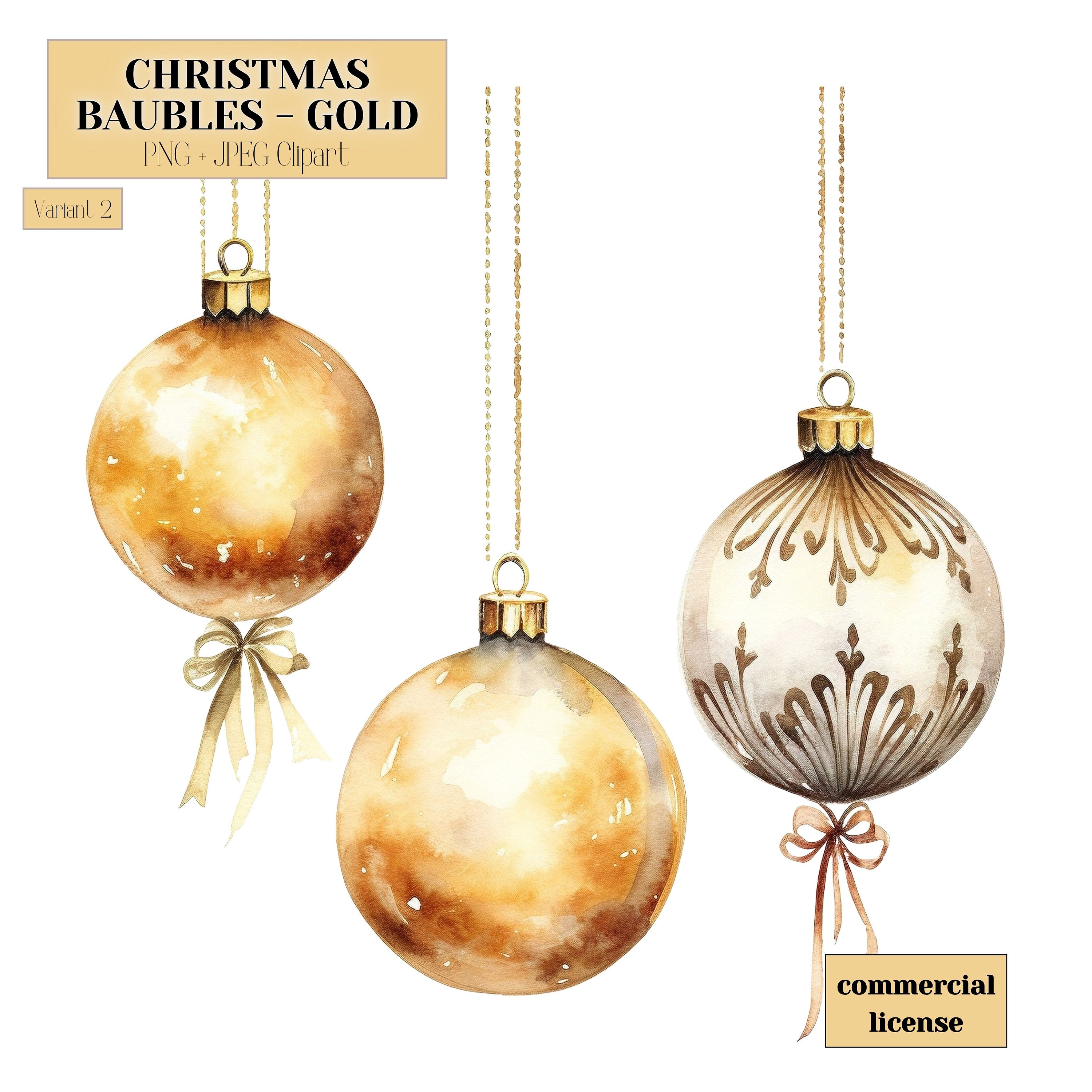 Golden Christmas Baubles V2 Watercolor PNG Commercial Use Clip - Etsy