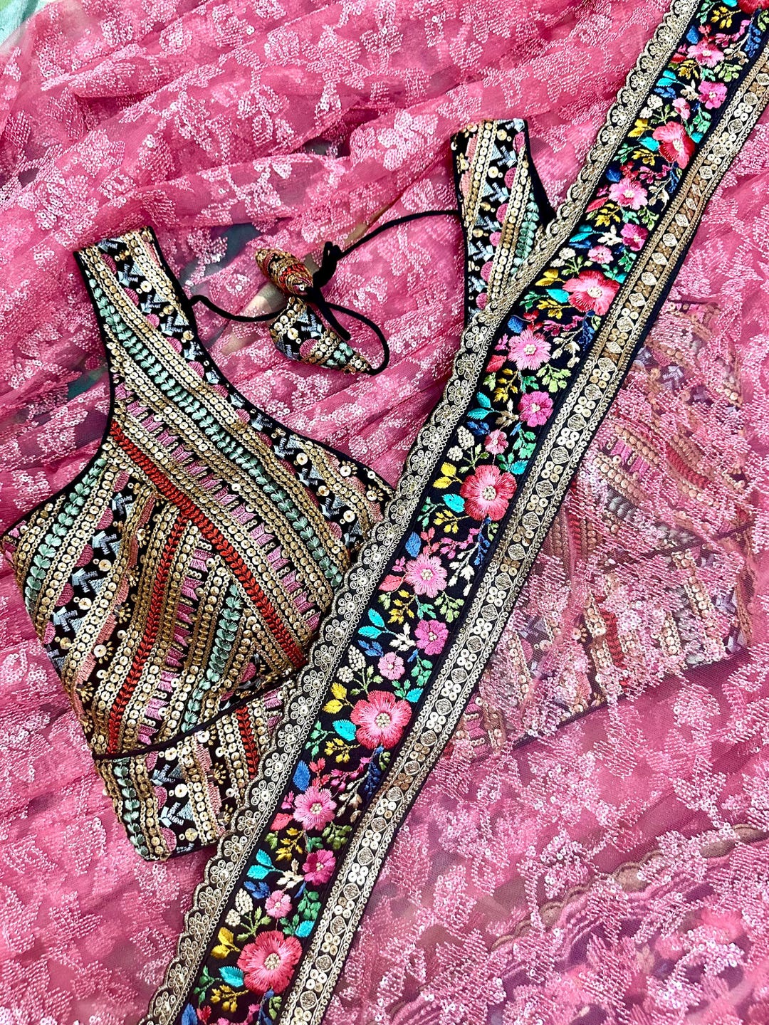 Presenting a Blush Pink Net Saree With Water Sequins Embroidery All ...