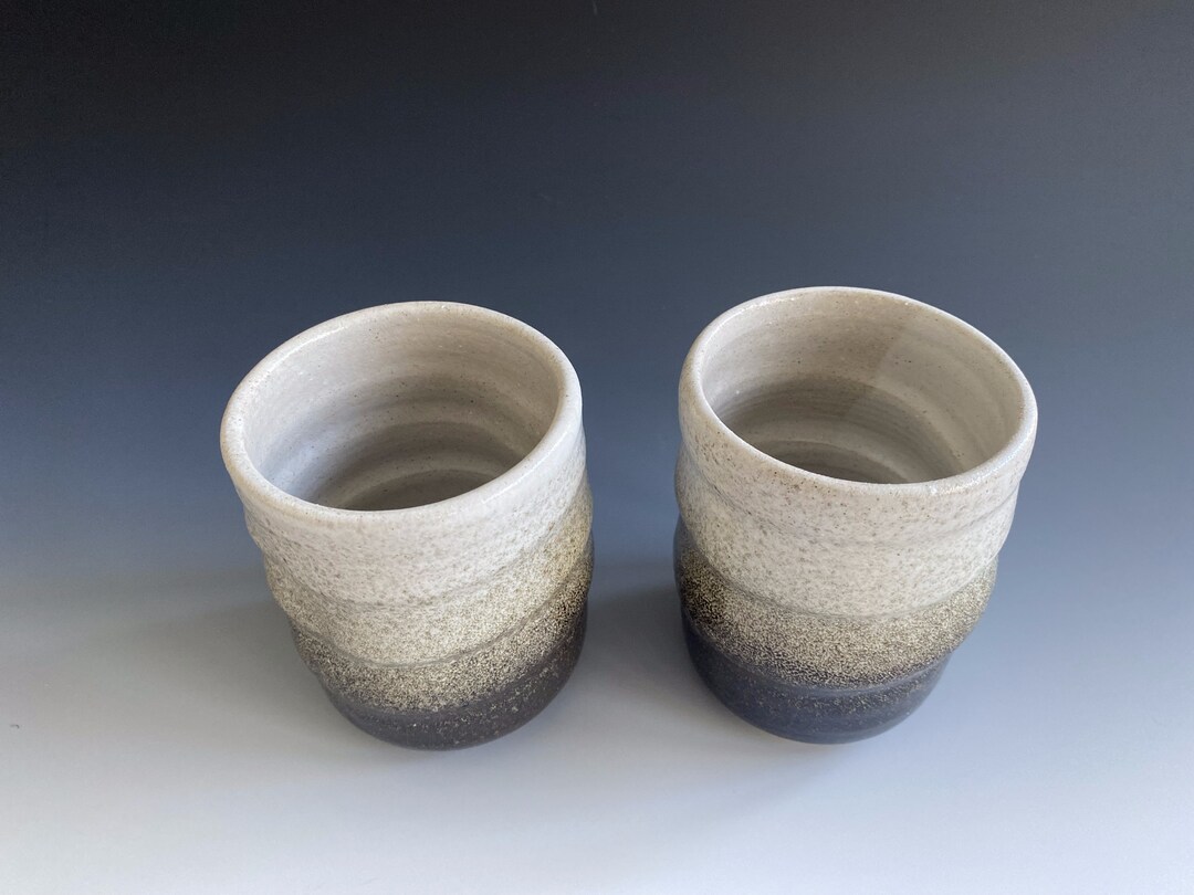 Pair of Handmade Stoneware Mugs With Black to White Gradient Glaze - Etsy